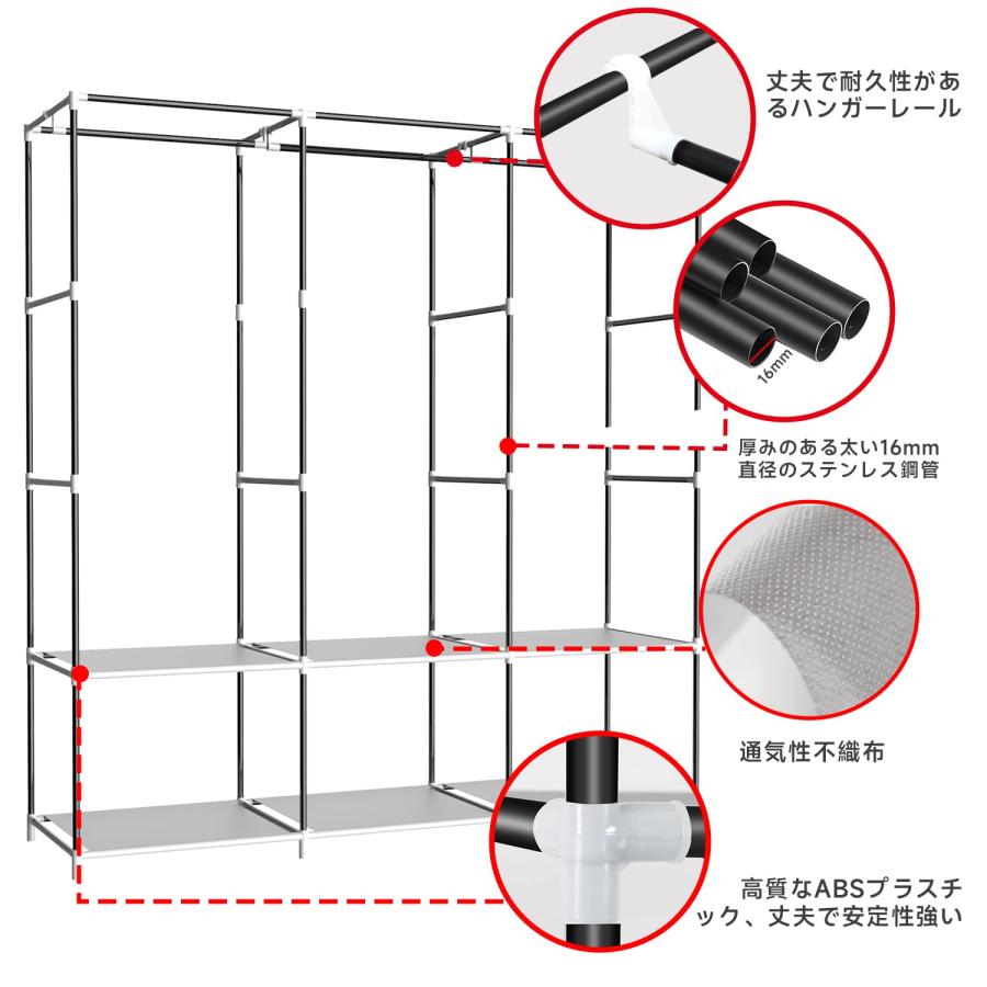seiyishi ワードローブ カバー付き 大容量 ハンガー ラック 収納クローゼット クローゼット 帽子 靴 衣類 小物 組み立て式 省スペース 幅 : フォレストジャパンYahoo ...