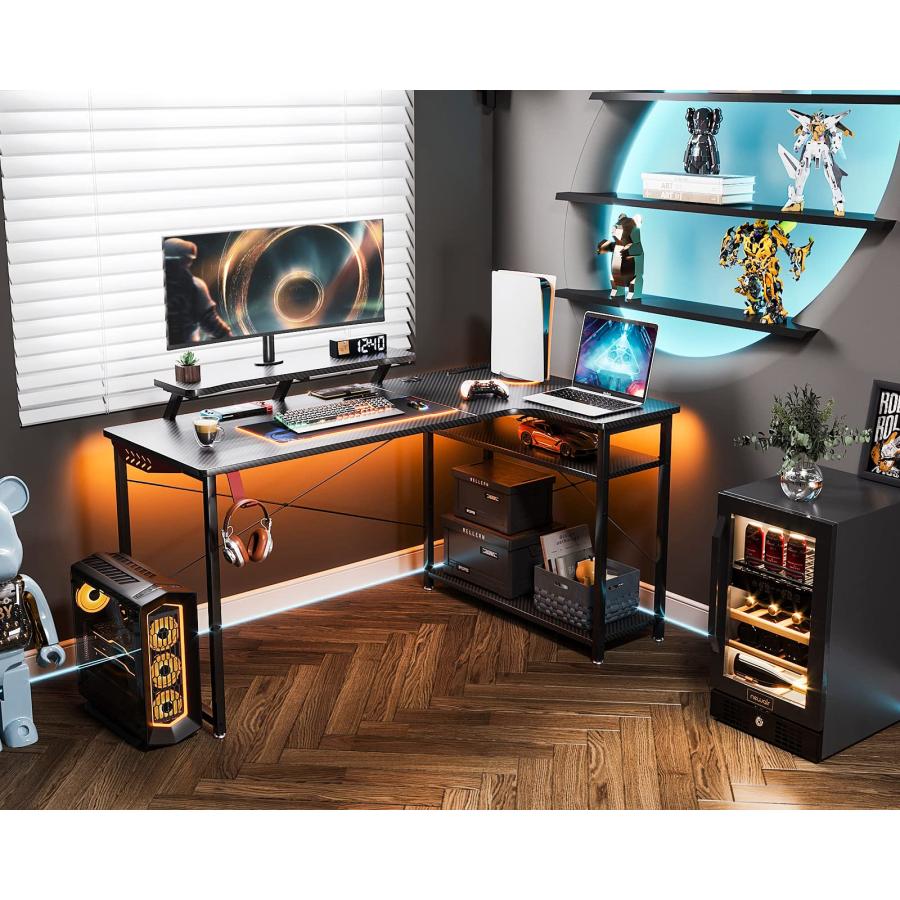 ODK ゲーミングデスク パソコンデスク 幅130 l字デスク コンセント付き pcデスク デスク 机 ラック付き コーナーデスク 収納 オフィスデス : フォレストジャパンYahoo ...