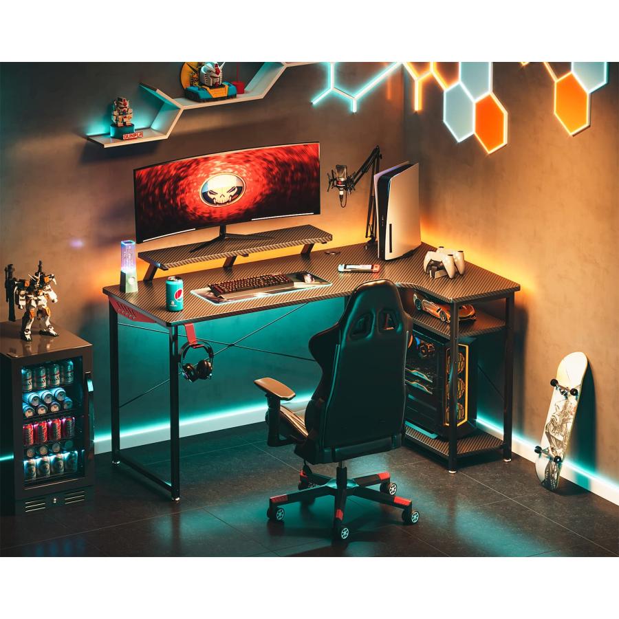 ODK ゲーミングデスク パソコンデスク 幅130 l字デスク コンセント付き pcデスク デスク 机 ラック付き コーナーデスク 収納 オフィスデス : フォレストジャパンYahoo ...