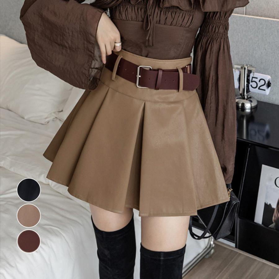 プリーツレザースカート ベルト付き 秋冬 : Dindoヤフー店 - 通販 - Yahoo!ショッピング