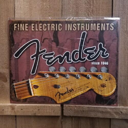 フェンダー Fender FINE ELECTRICAL INSTRUMENTSブリキ看板 サインボード tin plate ...