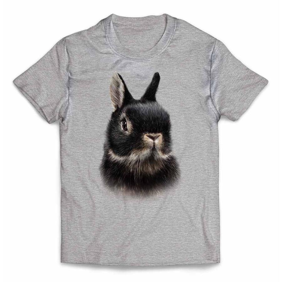 メンズ Tシャツ 半袖 黒いネザーランドドワーフ うさぎ by Fox メンズ Tシャツ 半袖 黒いネザーランドドワーフ うさぎ by Fox