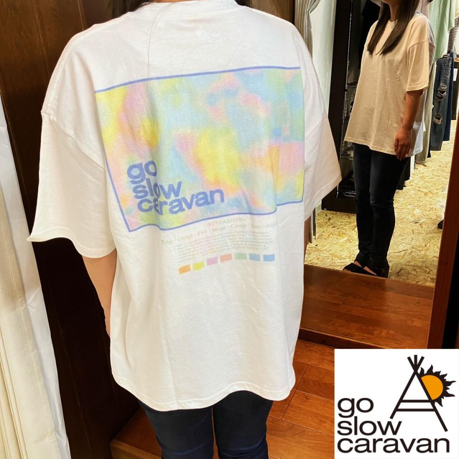 go slow caravan（ゴースローキャラバン） 水彩 USA/C スクエア LOGO バックプリント ゆったり TEE ☆ メンズ 男女兼用 ユニセックス 半袖 ロゴ Tシャツ ...