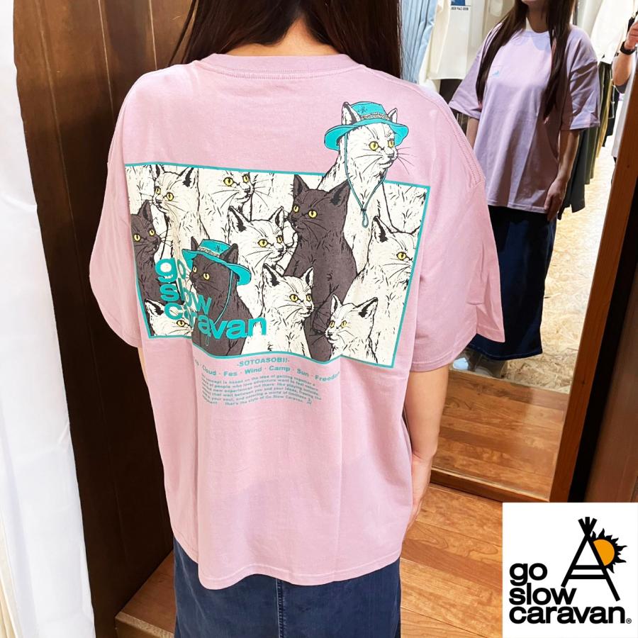 go slow caravan 猫 いっぱい USA/C スクエアLOGO バック プリント ゆったり TEE ☆ メンズ 男女兼用 ユニセックス T シャツ ハット ネコ ねこ : Free ...
