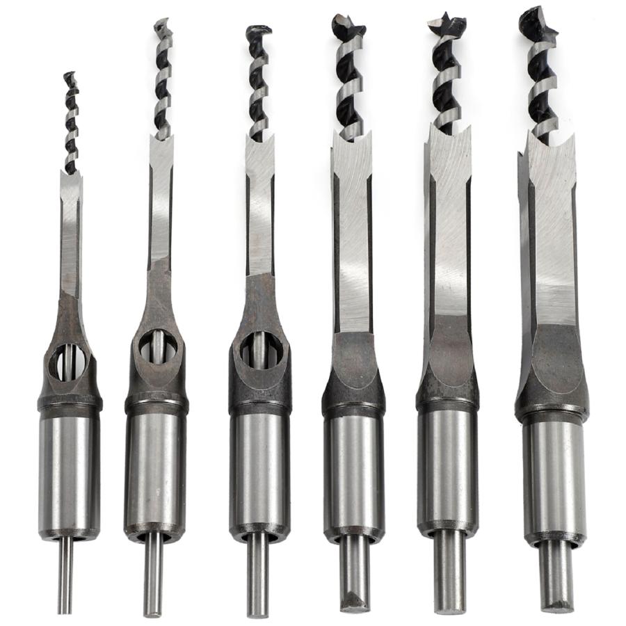 角ノミ ドリル 6本セット 角のみ盤 角穴ドリル ほぞ穴 ドリル刃 四角の穴あけ 高硬度 木工 ドリルビット 電動工具 DIY 6mm、8mm、10mm、12mm、14mm、16mm ...