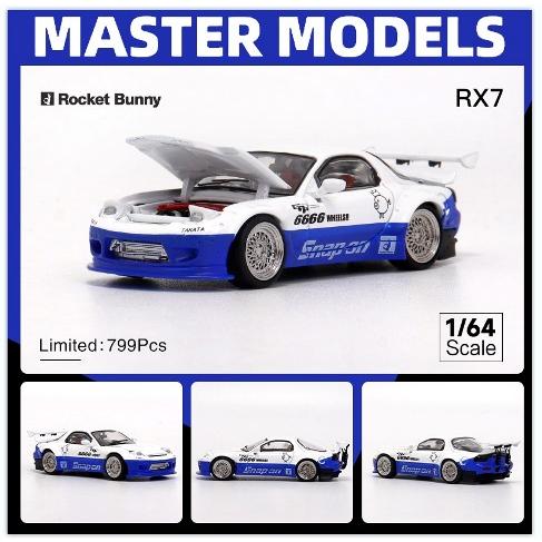 新品 Master 1/64 マツダ RX-7 Mazda RX7 Rocket Bunny ボンネット開閉 Blue White ...
