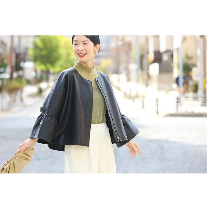 Sから3L対応 ハードになりすぎない フリル袖 エコレザー : CAWAII