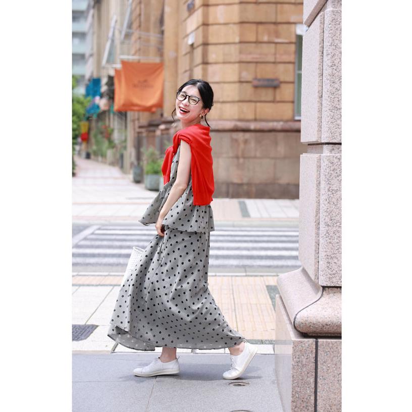 SからM対応 大人可愛いチェックとドットのマリアージュセットアップ