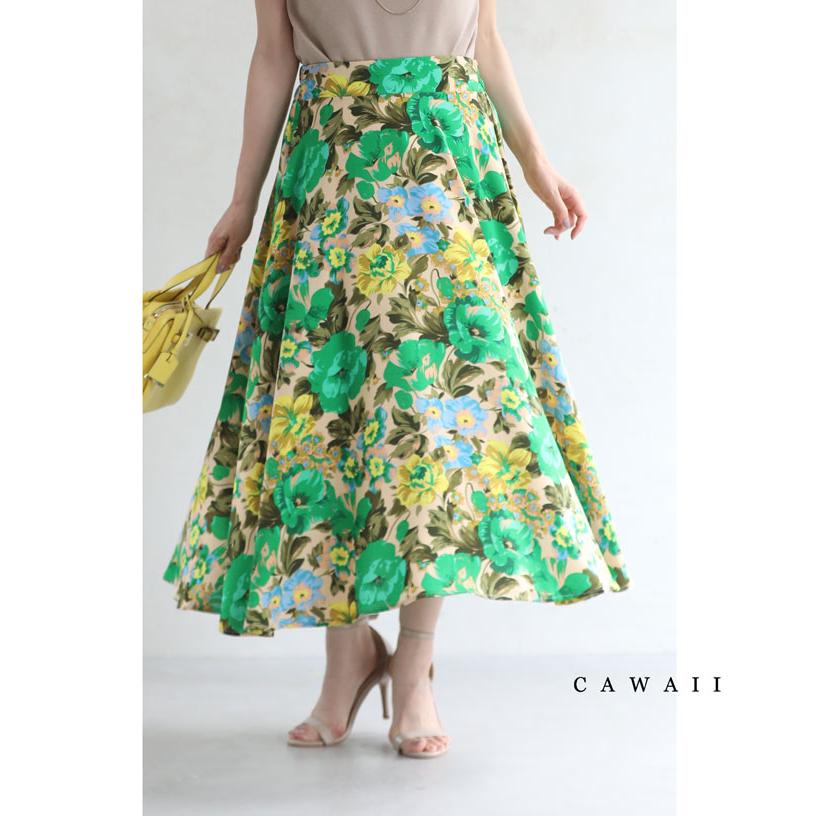 SからL対応 鮮やかな花描くミディアムスカート : CAWAII - 通販 - Yahoo!ショッピング