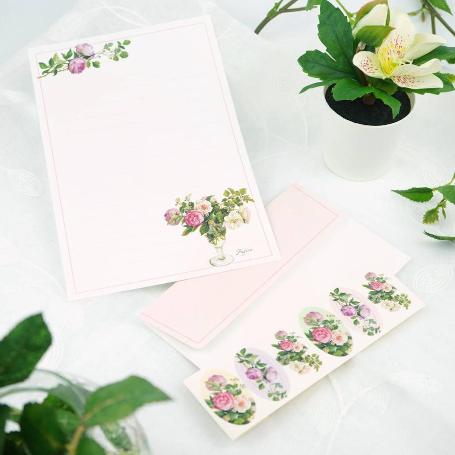 【FSC認証製品・森林認証紙使用】 レターセット シール付 橋本不二子 ローズ｜lst-244 便箋12枚 封筒6枚 封緘シール6枚 罫線あり ...