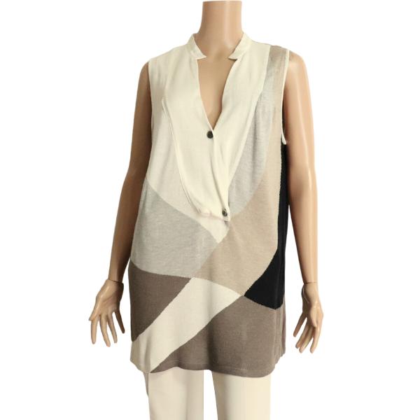 Dw2R 美品/DW2R SENSOUNICO センソユニコ ニットベスト 表記 38号 9号 相当 マルチカラー モダン総柄 美編み お出掛け 春秋 トップス レディース : フルフル ...