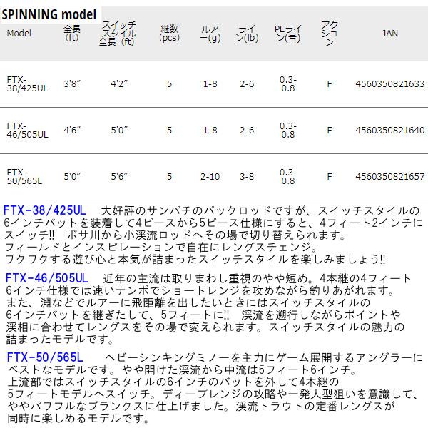 メジャークラフト 新ファインテール トレッキング＆トラベラーシリーズ FTX-50/565L ロッド トラウト・渓流竿 :4560350821657:釣具・フーガショップ1 - 通販 ...