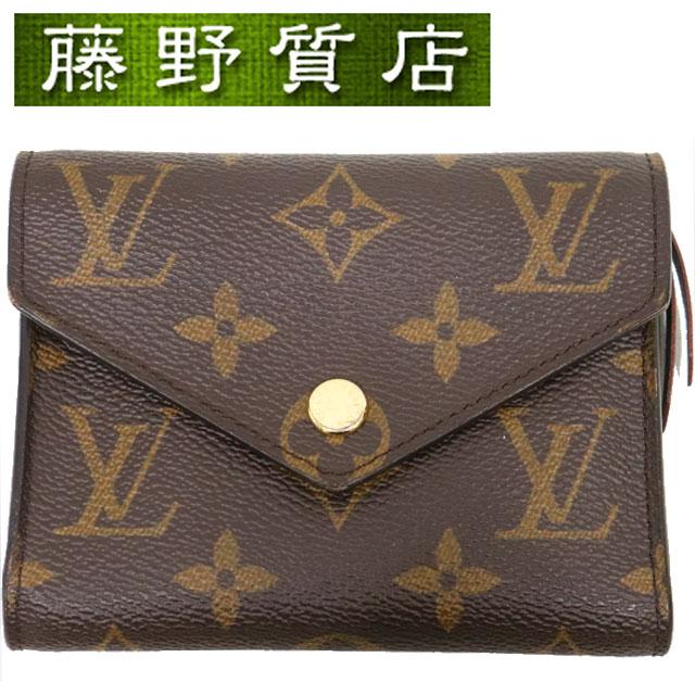 ポルトフォイユ・ヴィクトリーヌ ルイヴィトン LOUIS VUITTON ポルトフォイユ ヴィクトリーヌ モノグラムキャンバス 茶 ベージュ ゴールド金具 M62472 三つ折り財布 8285 ...