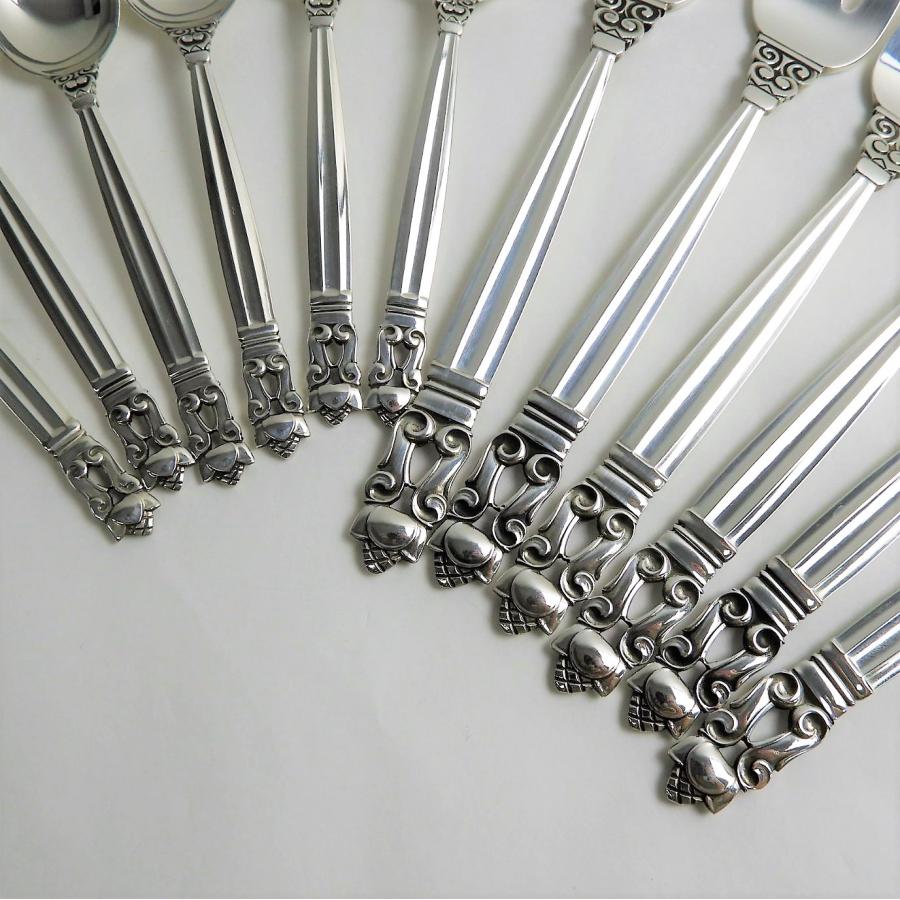 Georg Jensen ジョージジェンセン ACORN エコーン デミタススプーン/ペストリーフォーク STERLING 計12点 y192 ...