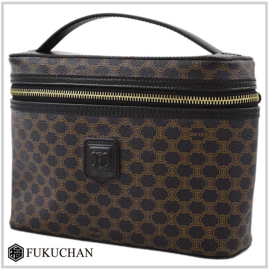 セリーヌ マカダム バニティバッグ ブラック ブラウン PVC レザー レディース CELINE 【中古】 CELINE（セリーヌ） マカダム柄 バニティバッグ ブラック×ブラウン PVC