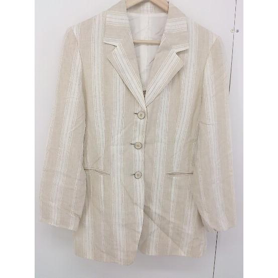 ATELIER SAB アトリエサブ リネン混 ストライプ 長袖 テーラード ジャケット ベージュ ホワイト レディース ...