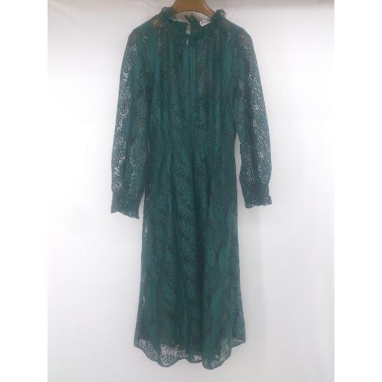 MIGEER 総レース フォーマル オケージョン 長袖 膝下丈 ワンピース サイズM グリーン レディース E : フクワウチ - 通販 ...