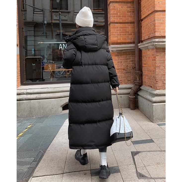 ベンチコート フード付き 90%ダウン レディース 超ロング 黒 大きめ