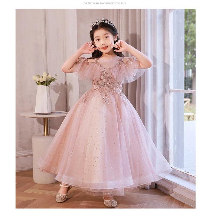 キッズ ドレス ピアノ発表会 ワンピース 女の子 袖あり ロングドレス