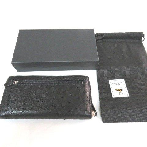 RI オーストリッチ ラウンドファスナー 長財布 ブラック 黒色 箱付き 新品 高級 本革 レザー メンズ 男性 女性 : 質舟橋78 ...