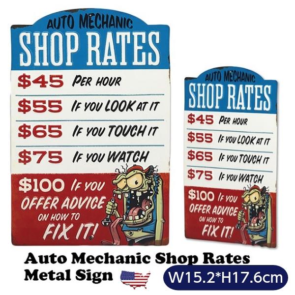 ブリキ看板 ガレージ AUTO MECHANIC SHOP RATES アメリカン 小さい インテリア アメリカン雑貨 壁掛け メタル サイン ...