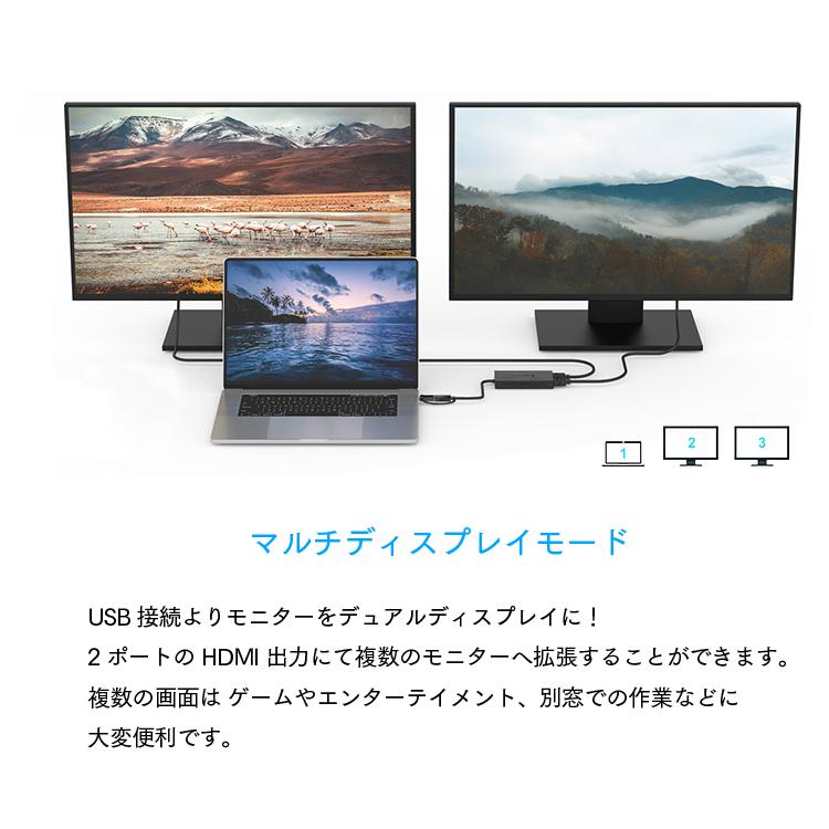 WAVLINK 4K対応 デュアルHDMI出力 入力USB 3.0A/type-C 出力4K(3840x2160 @30Hz) 2K ...