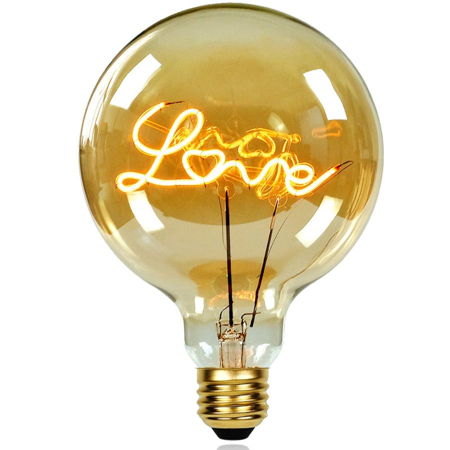TIANFAN G125ラブLEDフィラメント電球 ゴールデンティントガラス 4W調光可能 E26ベース 100V ビッググローブ Love ...