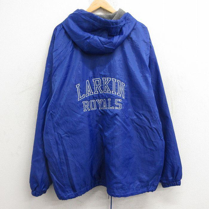 XL/古着 長袖 ナイロン ジャケット パーカー メンズ 00s LARKIN ROYALS リップストップ ロング丈 青 ブルー 内側 ...