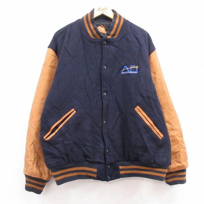 XL/古着 長袖 スタジャン メンズ 90s AFI ウール 大きいサイズ 紺他 ネイビー 内側キルティング 24dec09 中古 アウター ...