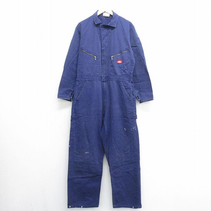 W38/古着 ディッキーズ Dickies 長袖 ワーク ツナギ メンズ 90s 紺 ネイビー 24sep19 中古 オールインワン ボトムス ...