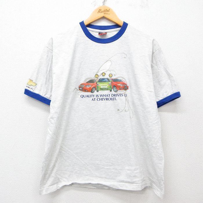 XL/古着 半袖 ビンテージ Tシャツ メンズ 00s シボレー クルーネック 薄グレー 霜降り リンガー spe 25may15 中古 ...