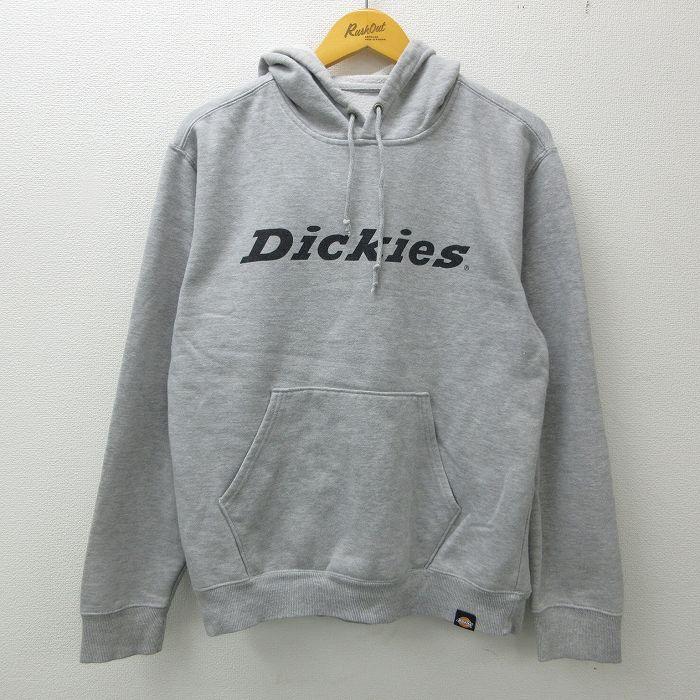 L/古着 ディッキーズ Dickies 長袖 スウェット パーカー メンズ ビッグロゴ グレー 霜降り 22sep16 中古 スエット ...