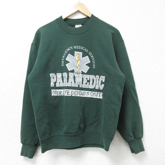 S/古着 ジャージーズ 長袖 スウェット メンズ 90s PARAMEDIC クルーネック 緑 グリーン 25mar12 中古 スエット ...
