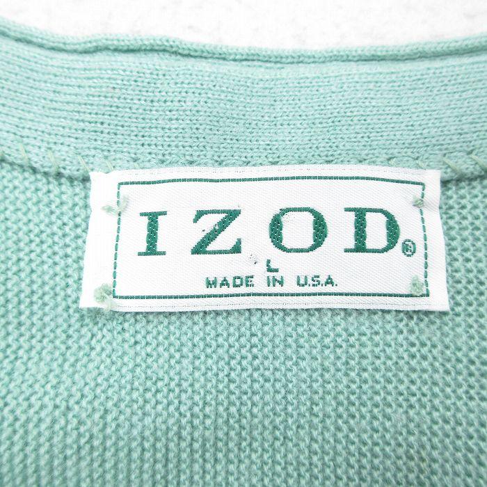 XL/古着 IZOD 長袖 ニット カーディガン メンズ 90s ワンポイントロゴ アクリル USA製 緑系 グリーン 24oct04 中古 ...