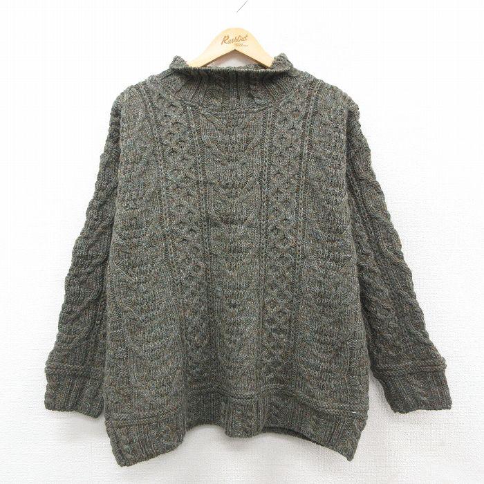 L/古着 長袖 アラン フィッシャーマン ケーブル セーター メンズ 90