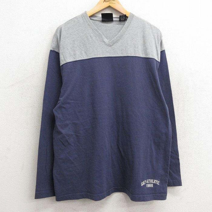 GAP XL/古着 ギャップ 長袖 ビンテージ Tシャツ メンズ 00s ツートンカラー 大きいサイズ コットン Vネック 紺他 ネイビー 2 : 古着屋RushOut - 通販 ...
