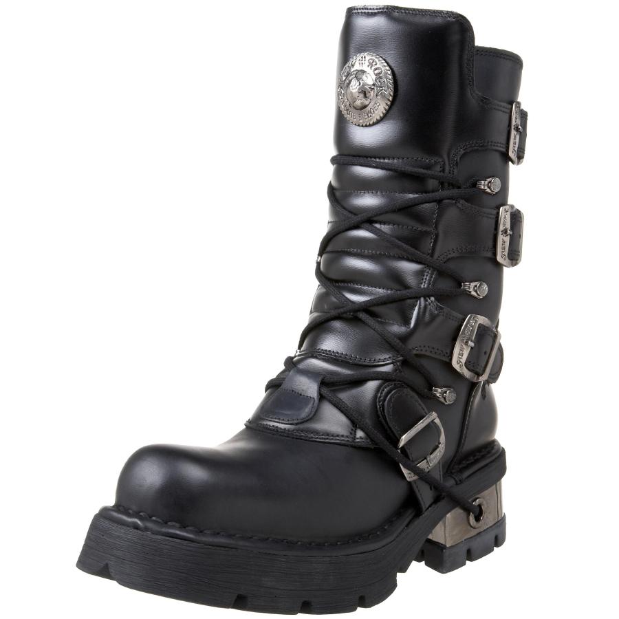 【並行輸入品】New Rock Shoes Black Original New Boots with Metal Heels U ...