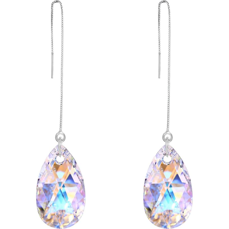 EVER FAITH 925スターリングシルバー 誕生日ギフト ジルコニア シンプル ティアドロップ デイリー イヤースレッダー ダングル ...