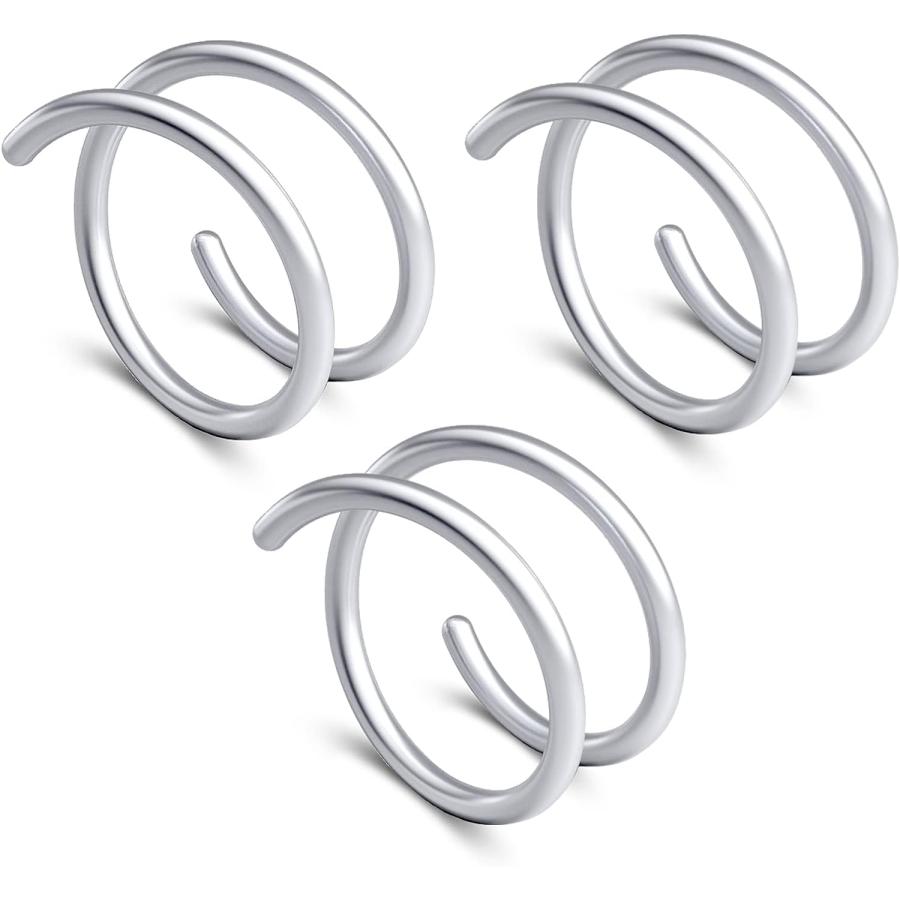 YOUATB 18G 20G ダブルノーズリング シングルピアスノーズフープ用 ゴールドシルバーブラック スパイラルノーズフープ レディース ...