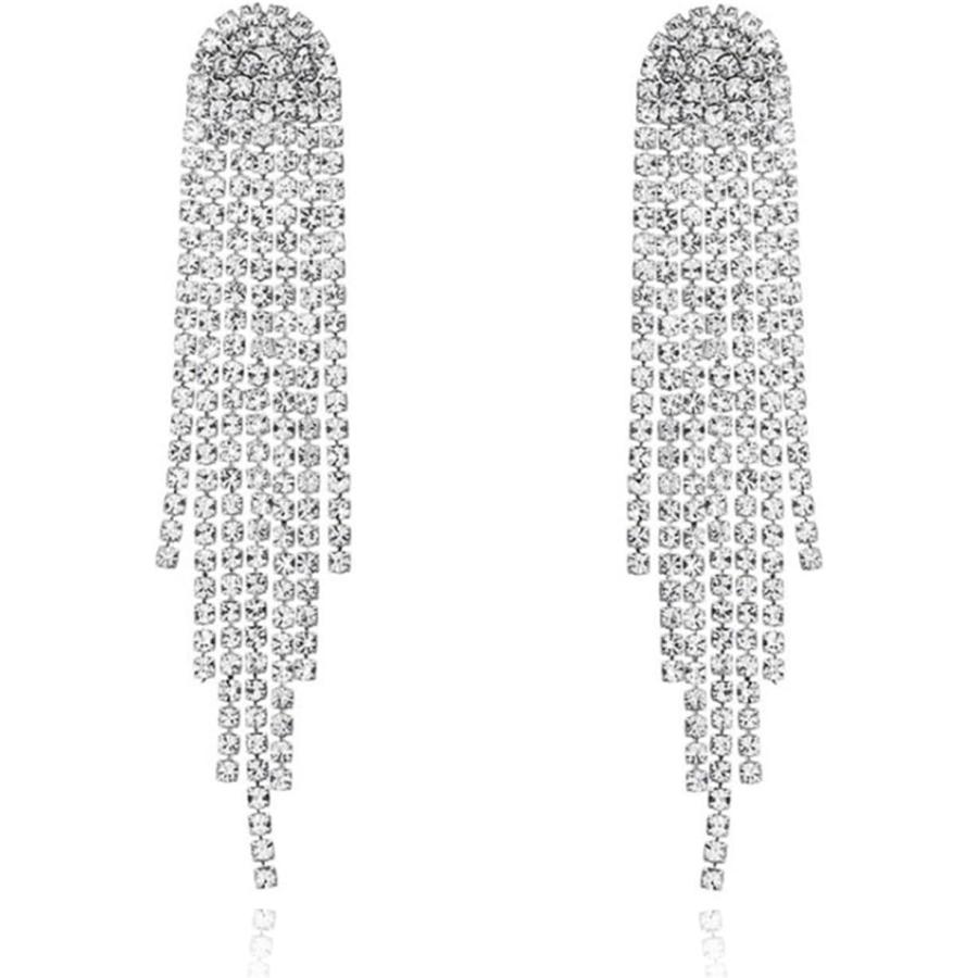 HERIER ラインストーンピアス ダングル レディース シャンデリア ステートメントタッセルイヤリング ガールズ シルバー キラキラドロップ ...