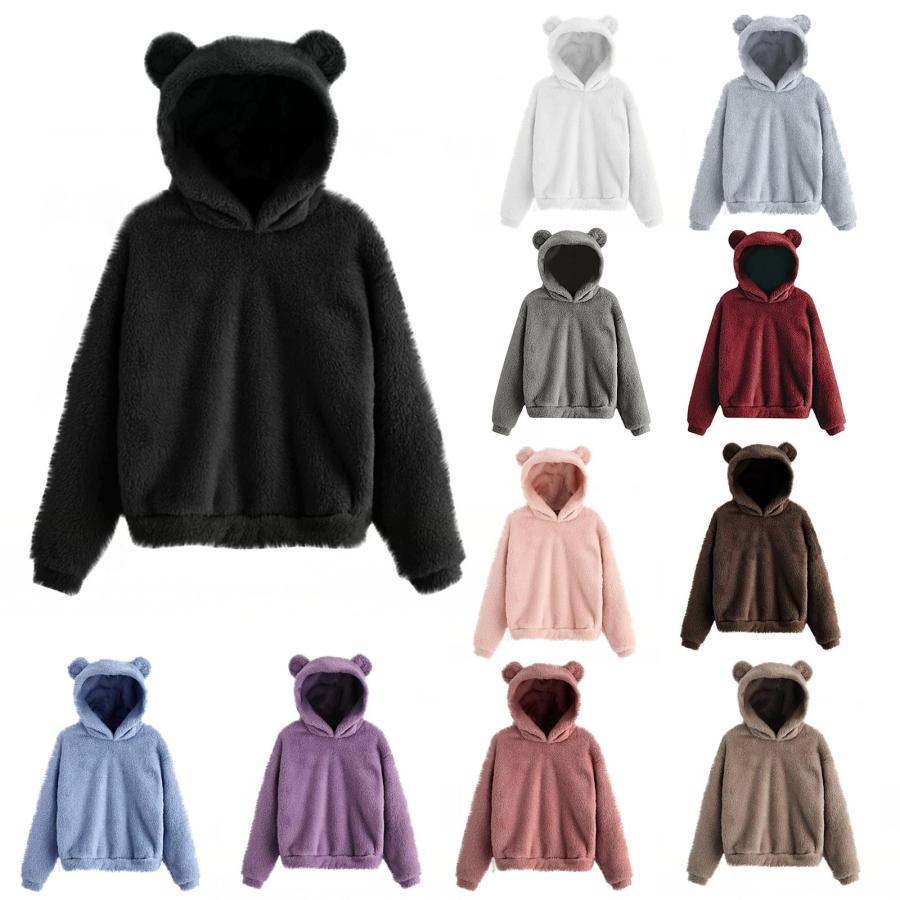 Womens Fuzzy Fleece Hoodies Cute Bear Ear Sweatshirt Long Sleeve 並行輸入品 : Global Plaza FUSION ...