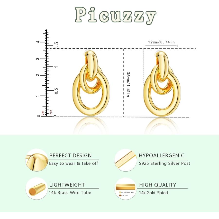 【並行輸入品】Picuzzy Chunky Gold Dangle Earrings for Women 14k Drop Earring ...
