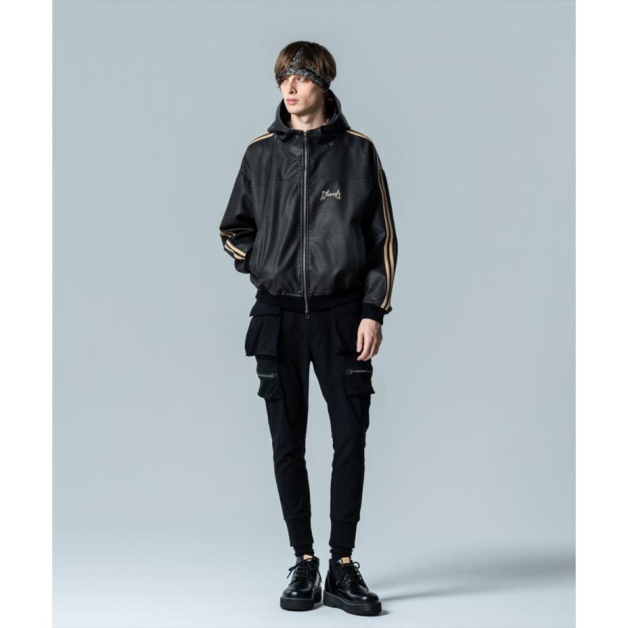 glamb（グラム） Synth Leather Hooded Track Jacket / シンセレザー