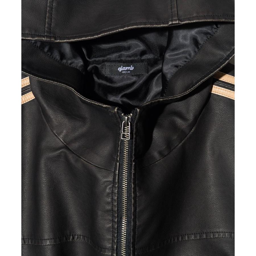 glamb（グラム） Synth Leather Hooded Track Jacket / シンセレザー
