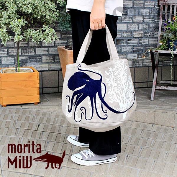 moritaMiW トートバッグ morita MiW 森田 クスクス タコ ヤギ コットン マチ有 グリーン イエロー グレー ベージュ : 北欧セレクトFynda - 通販 - Yahoo ...
