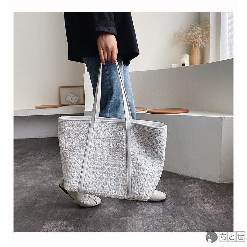 トートバッグ ショルダーバッグ レディース バッグ 肩掛け レース ホワイト ブラック 大容量 エレガント 女子力アップ 通勤 デート ...