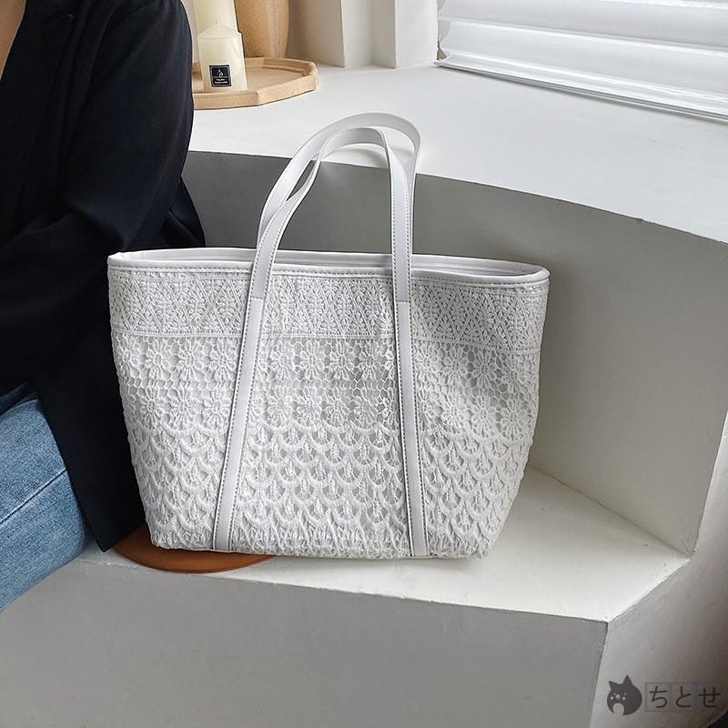 トートバッグ ショルダーバッグ レディース バッグ 肩掛け レース ホワイト ブラック 大容量 エレガント 女子力アップ 通勤 デート ...