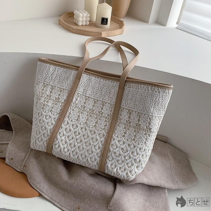 トートバッグ ショルダーバッグ レディース バッグ 肩掛け レース ホワイト ブラック 大容量 エレガント 女子力アップ 通勤 デート ...