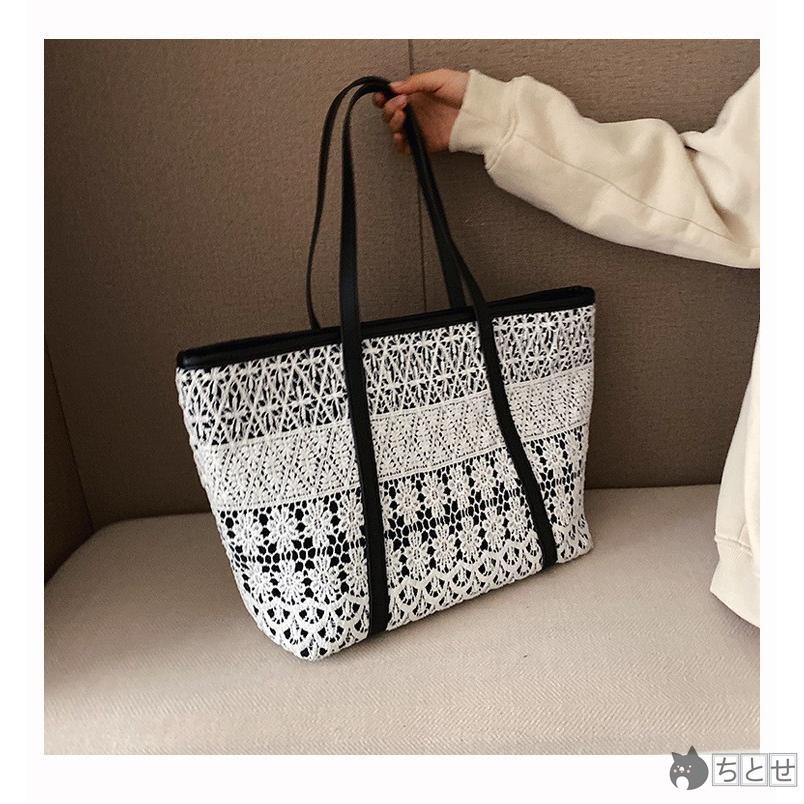 トートバッグ ショルダーバッグ レディース バッグ 肩掛け レース ホワイト ブラック 大容量 エレガント 女子力アップ 通勤 デート ...