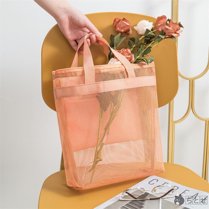 ブランド登録なし トートバッグ ビーチバッグ 男女兼用 レディース メンズ ユニセックス 手提げ メッシュ プールバッグ ファスナー 大容量 ...